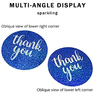 Abeike Thank You Label Sticker 1.5 Round, 500 Labels per Roll, Thank You Sticker for Birthday, Wedding, Gift, Bridal Shower. (Blue -Silver)