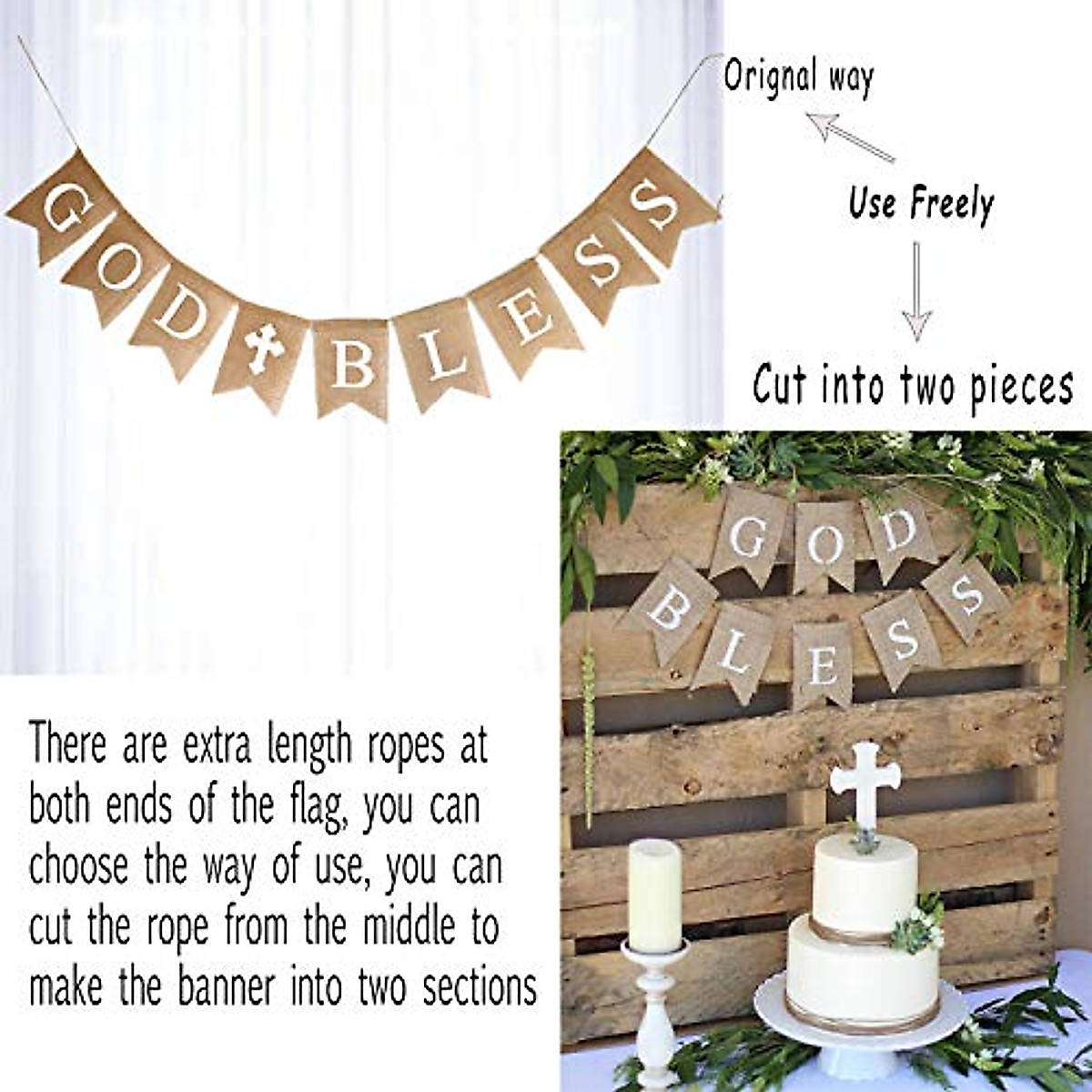 CHRORINE First Communion Banner Kit, Baptism Decorations for Boys Girls, First Communion Confirmation Decorations,God Bless Banner and White Decorations - White Set