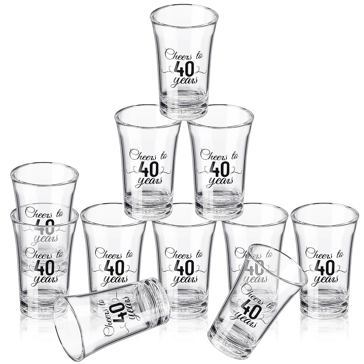 Sliner 48 Pack Birthday Shot Glasses Bulk Unbreakable 1.4oz Cheers to 30/40/50/60/70/80 Years Shot Glass Thick Base Mini Clear Plastic Shot Glass Anniversary Favors for Guests Birthday (for 40 Years)
