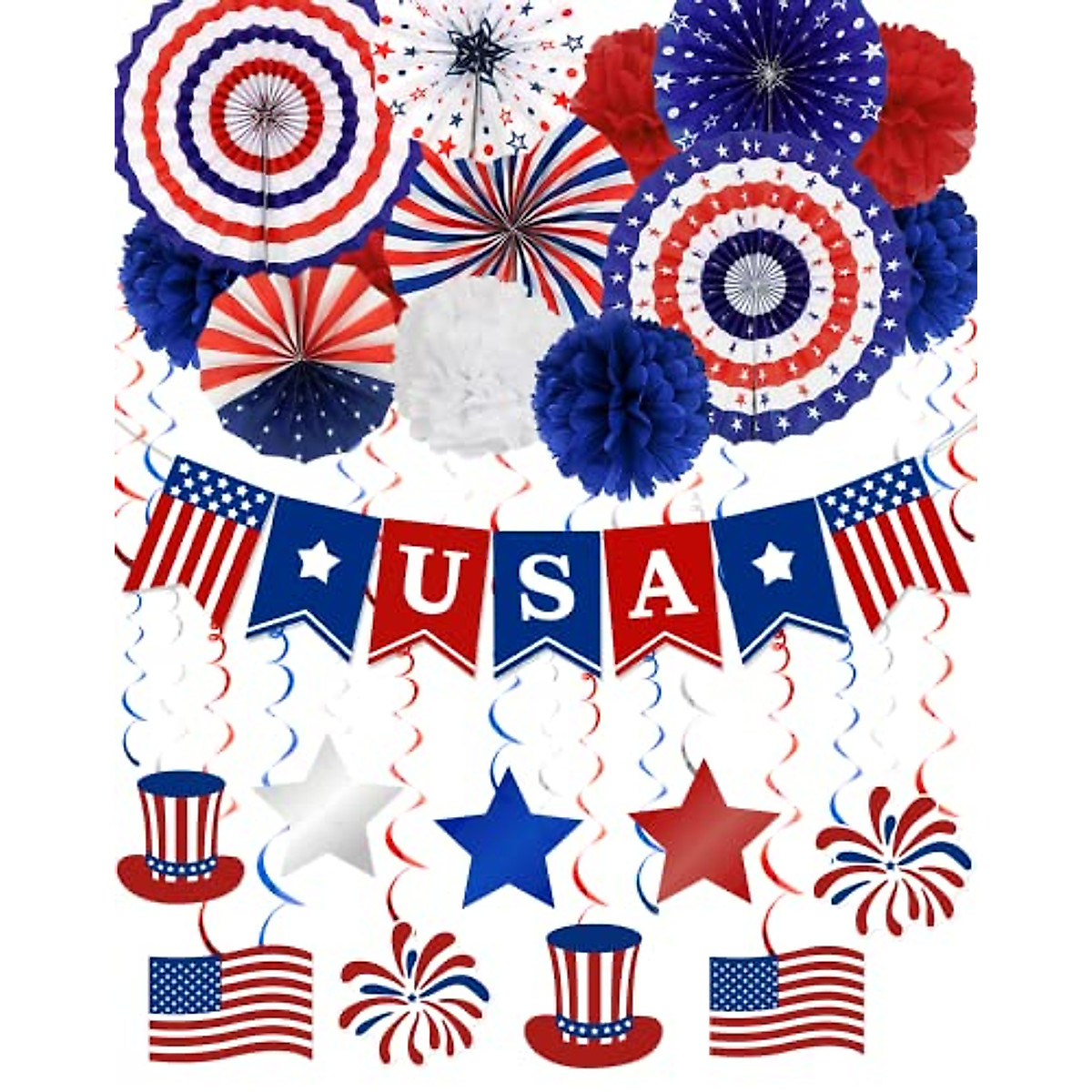 MZ.ogm Fourth of July Decorations Patriotic Day Party Decorations USA Banner 4th of July Decor Veterans Day Decorations Red White & Blue Memorial Day Decorations