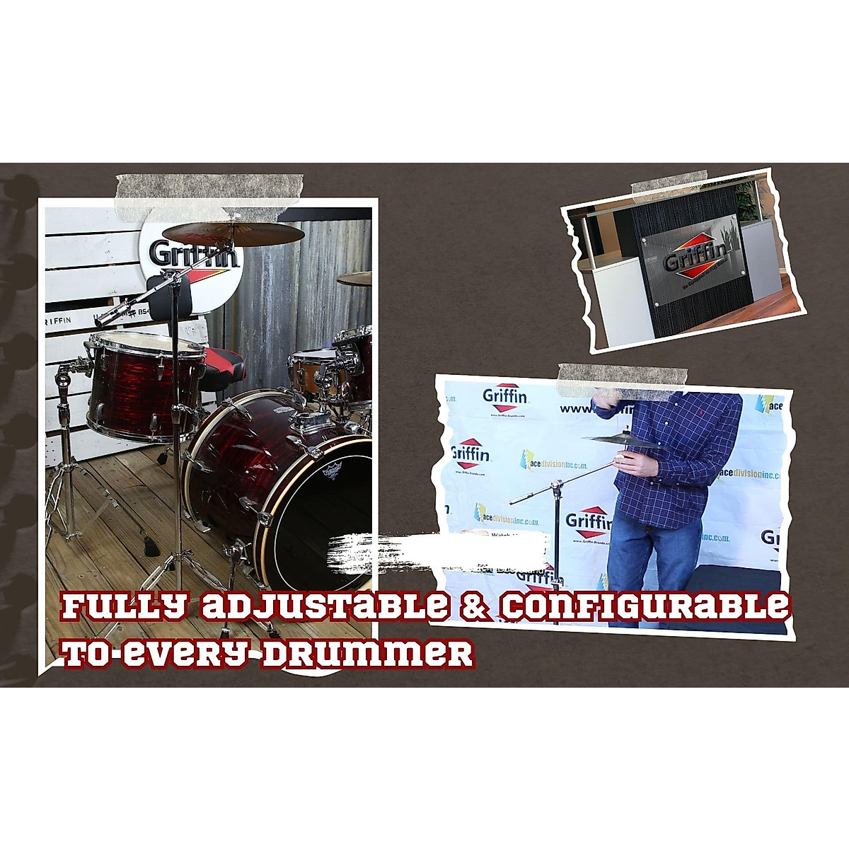 Griffin Cymbal Stand With Boom Arm (Pack of 2) | Drum Percussion Gear Hardware Set with Double Braced Legs | Counterweight Adapter for Mounting Heavy Duty Crash, Ride, Splash Cymbals For Drummers