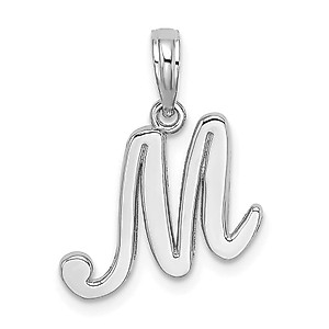 Solid 10K White Gold M Script Initial Letter Alphabet Charm Pendant