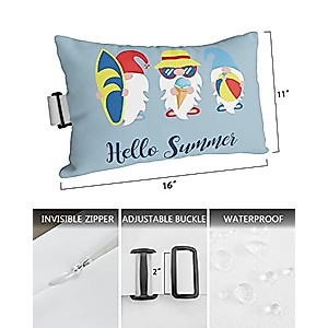 Recliner Head Pillow Ledge Loungers Chair Pillows with Insert Summer Style Gnome with Ice Cream Surfboard Lumbar Pillow with Adjustable Strap Outdoor Waterproof Patio Pillows for Beach Pool, 2 PCS