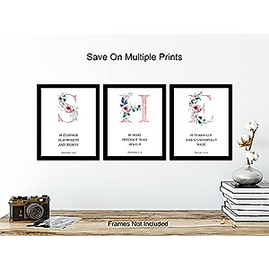 Religious Art & Wall Decor - She Is Clothed With Strength And Dignity - Fearfully And Wonderfully Made - She Is More Precious Than Jewels - Proverbs 31 -Psalm 139 Wall Art - Christian Gifts for Women