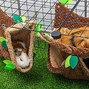 FAITUCOS Guinea Pig Hideout - Hanging Hammock & Tunnel Set for Rat Guinea Pigs Hamster Hedgehog Chinchilla Flying Squirrel - Fleece Warm Small Animals Bedding House Cage Accessories