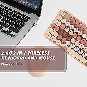 Wireless Keyboard and Mouse, KOOTOP Cute Keyboard and Mouse, 2.4G Wireless Keyboard with Retro Round Keycap for PC, Mac, Laptop,Tablet,Computer Windows (Milk Tea)