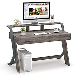 Tribesigns Computer Desk with 2 Storage Drawers, 47-Inch Writing Desk with Monitor Stand Riser, Vintage Rustic Office Desk Computer Table Stuying Workstation for Home Office 
