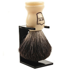 Parker 100% Black Badger Bristle Shaving Brush with White Handle–Extra Dense Badger Bristles Shave Brush Create a Superior Lather–Brush Stand Included