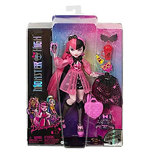 Monster High Doll, Draculaura with Pink & Black Hair in Signature Look with Fashion Accessories & Pet Bat Count Fabulous