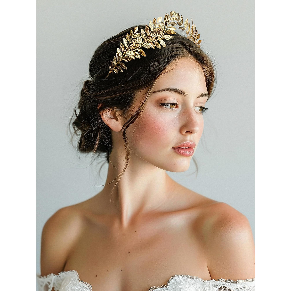 SWEETV Goddess Crown Bridal Headband Leaf Tiara Wedding Headpiece Gold Costume Accessories Greek Bridesmaid Prom Festival Hair Accessories Queen Crown Wedding Hair Piece for Women and Girls