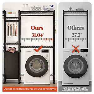 Raybee Over The Washer and Dryer Storage, Laundry Room Organization, Laundry Room Organization and Storage,78.7”W Laundry Room Shelves with Laundry Hamper and Hooks Washer and Dryer