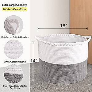 18 x 18 x 14'' Large Cotton Rope Storage Laundry Basket Woven Blanket Storage Basket Collapsible Storage Bins, Decorative Canvas Storage Baskets with Handle for Cloth Dog Toy Clothes Baby Pillows