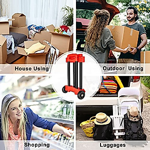 KEDSUM Folding Hand Truck, 290 lbs, 4 Wheels Solid Construction Heavy Duty Utility Cart, Portable Fold Up Dolly, Compact and Lightweight for Luggage, Personal, Travel, Moving and Office Use(Red)
