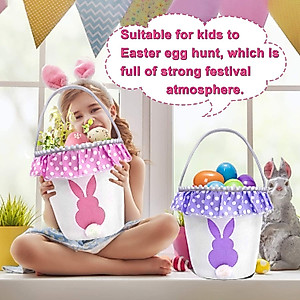 TOPLEE 3PCS Easter Baskets for Kids Canvas Bunny Basket Egg Bags Rabbit Fluffy Tails Eggs Hunt Bucket Easter Basket Stuffers for Girls Toddlers Easter Gifts Toys