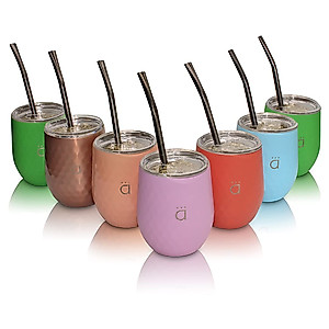 Kalmateh Yerba Mate Gourd - Double Walled Stainless Steel with BPA Free Lid, Bombilla Filter Straw & Bombilla Cleaner -Pastel Pink, 8 oz