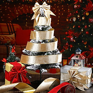 Christmas Velvet Ribbon Satin Ribbon Solid Color Wired Edge Ribbon Gold Trim Wrapping Ribbon Christmas Ribbon Decoration Soft Smooth Craft Ribbon for Bow Making (Gold, 2.5 Inch x 20 Yards)