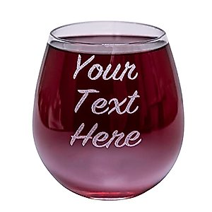 Personalized Stemless Wine Glass – 15 oz Drinking Glass Cup Custom Text Wine Tumbler – Engraved Glassware Wedding Gifts for Women, Engagement, Bridesmaid
