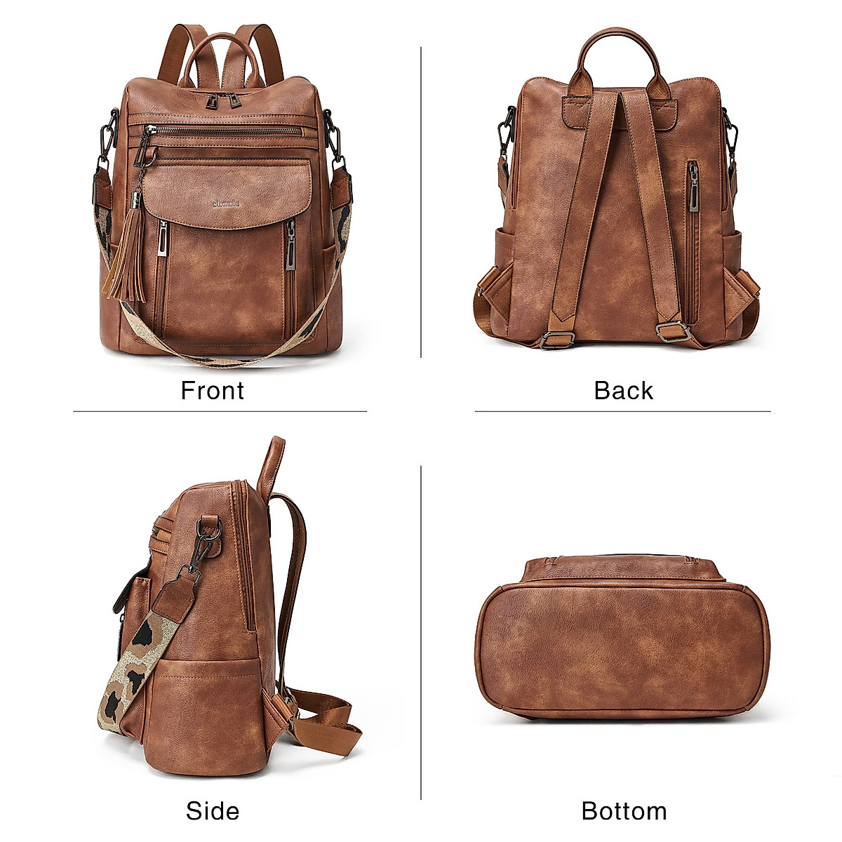 Shrrie Backpack Purse for Women Fashion Leather Backpack Purse Designer Travel Backpack Convertible Shoulder Bag with Wristlet