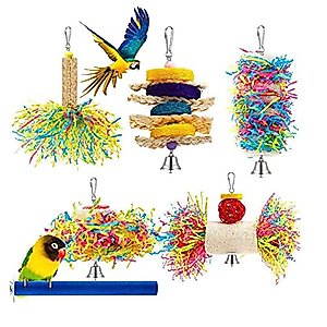Growtail Bird Parrots Shredding Toys 6Pcs Parakeet Colorful Bamboo Hanging Toys Bird Foraging Toys for Small Bird, Parakeets, Cockatiels, Conures, Budgie, Lovebirds, Hummingbird, Finches