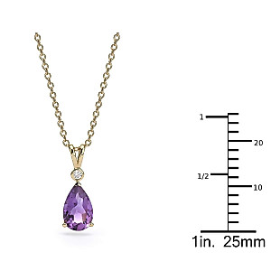 GLAM AND GEMS 2.10 Carat Pear Cut Purple Amethyst and Diamond Pendant Necklace for Women in 14k Yellow Gold (H-I, SI1-SI2) on 17.7 to 19.7 Inch Adjustable Silver Chain