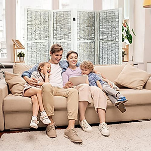 Babion 4 Panel Room Divider, Grass Willow Hand-Woven Screen, Room Dividers and Folding Privacy Screens, Modern Wall Dividers Room Bedroom Decoration, Dividers for Home Office -Grey