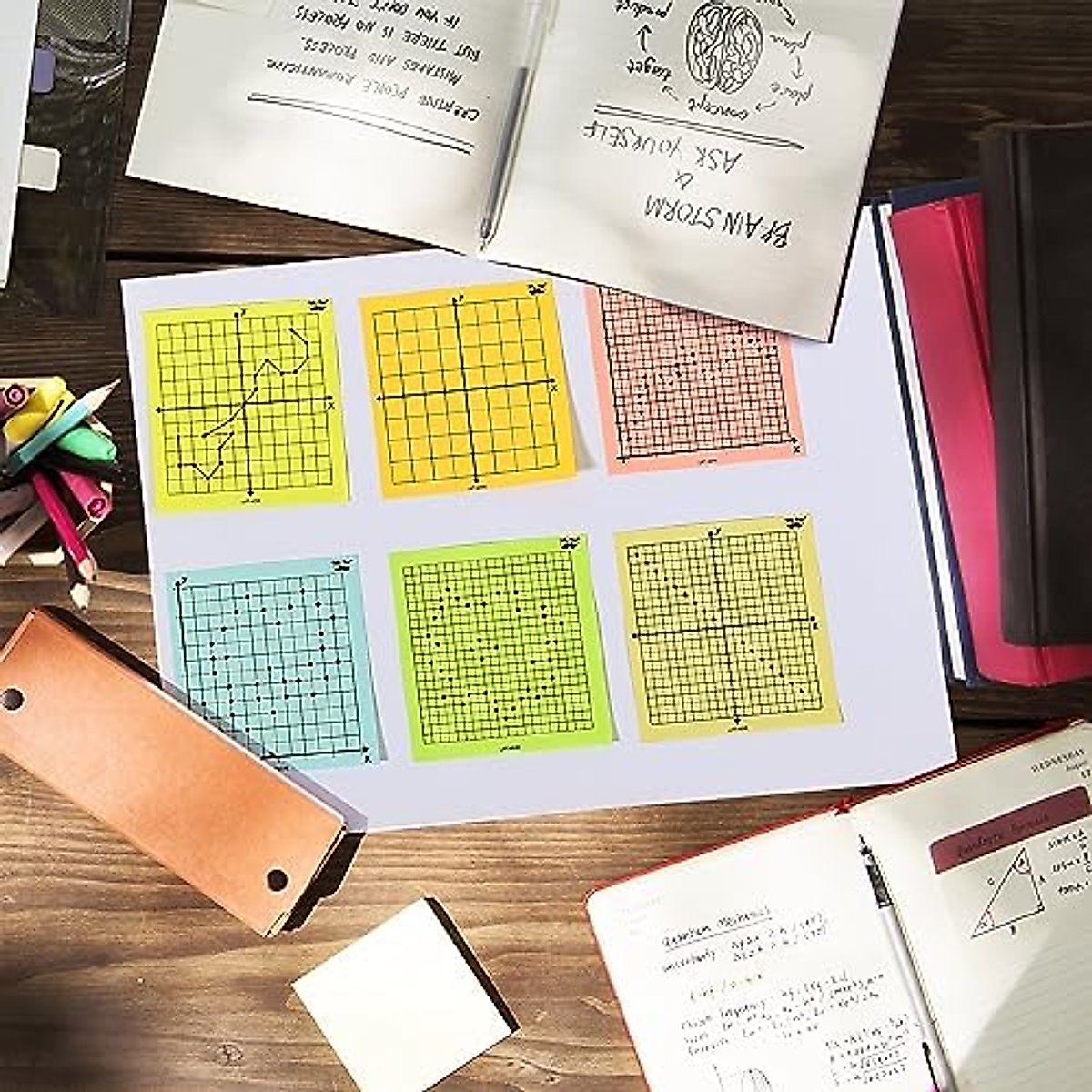 Mr. Pen- Graph Paper Sticky Notes, 6 Pads, 3x3 Inch, Bright Colors, Graph Sticky Notes, Math Graph Paper, Graphing Sticky Notes, Grid Sticky Notes, Grid Notepad, Mini Graph Paper