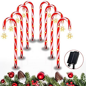 Christmas Candy Cane Solar Lights with SnowflakesCandy Cane Lights Set of 8,Red and White Yard Lights for Holiday Xmas Indoor Courtyard Patio Garden Walkway