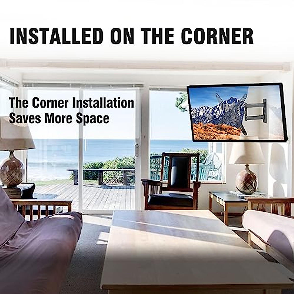 FORGING MOUNT Corner TV Wall Mount Single Stud Articulating Arm Full Motion TV Bracket for Most 26-55" Flat Curved TVs with Tilt, Swivel and Extends 18inch, Holds 88lbs, Max VESA 400x400mm