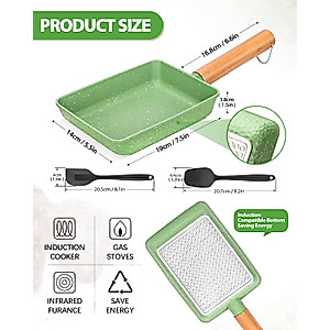 BUNDLEPRO Japanese Omelette Pan, Non Stick Tamagoyaki Eggs Frying Pan, Square Granite Cookware set, Small Induction Skillet with Silicone Spatulas for Breakfast(7.1inch)