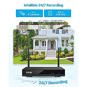 ZOSI 2K 3MP Wireless Security Camera System, H.265+ 8 Channel CCTV NVR with 2TB Hard Drive for 24/7 Recording and 8 x 3MP WiFi IP Camera Outdoor Indoor, Night Vision, Motion Alert, Remote Control