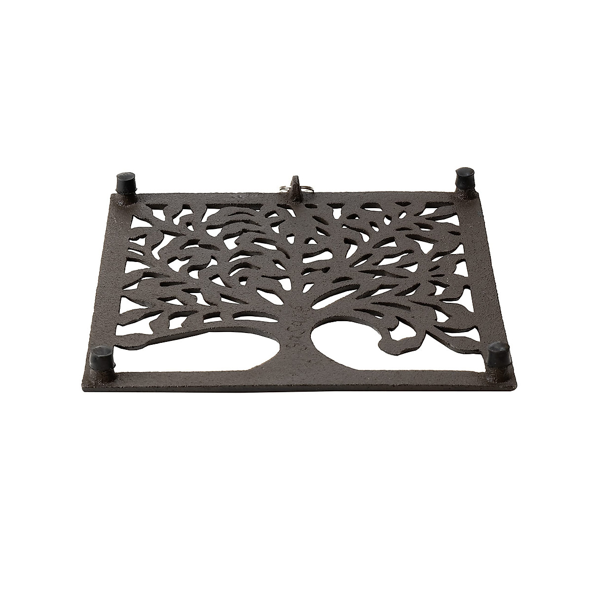 GASARÉ, Cast Iron Trivet for Hot Dishes, Pots, and Pans, Metal Trivet, Family Tree Design, Rubber Feet Caps, Ring Hanger, 8 Inches, Brown, 1 Unit
