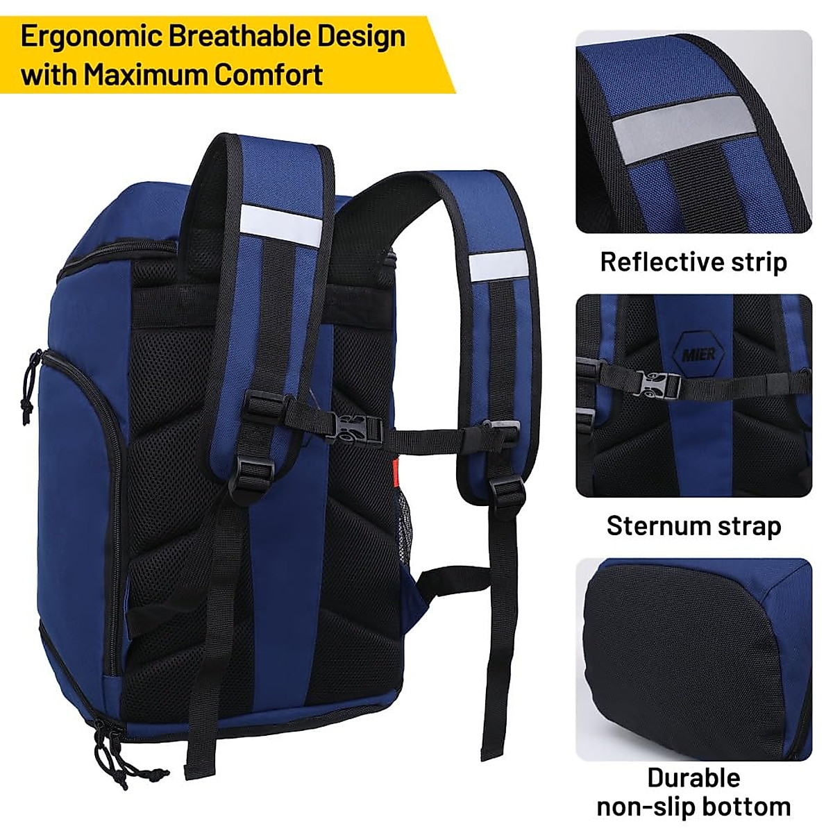 MIER Basketball Backpack Soccer Bag with Shoes/Ball Compartment, Large Sports Back Pack Equipment Bag for Men Women Athletes, 35L, Blue