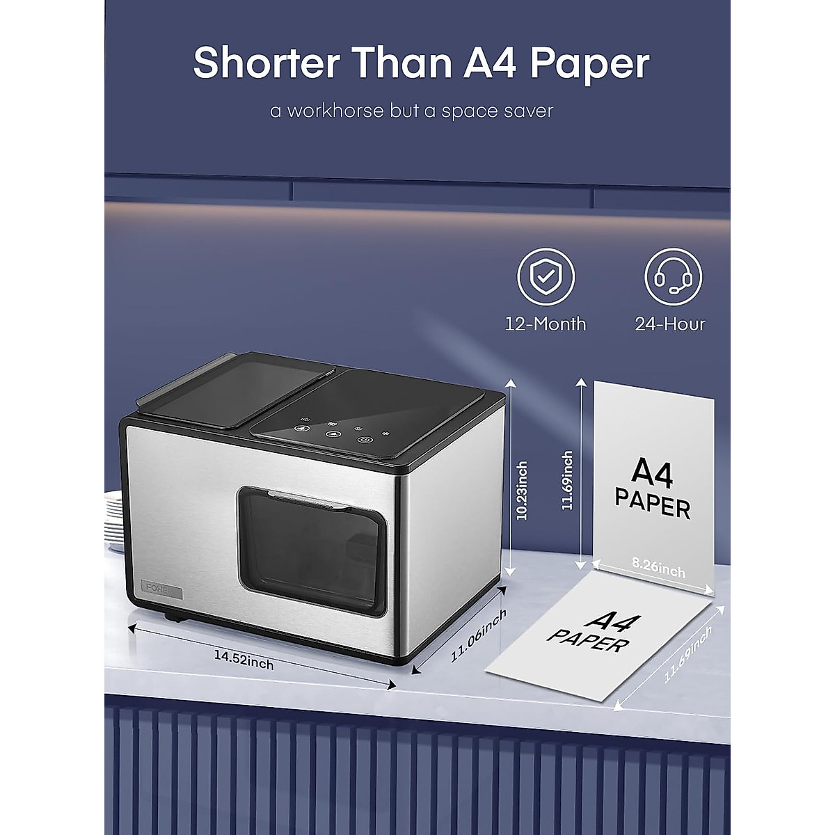 Nugget Ice Maker Countertop, 45lbs/24H, Pebble Ice Maker with Soft Chewable Ice, Self Cleaning Sonic Ice Machine, Stainless Steel, Touch Screen, Compact Design for Home Office Party - Silver