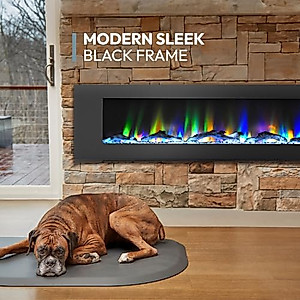 Cambridge 72 Inch Wall Mount Electric Fireplace Heater with Remote Control, Multicolor Flames, and Driftwood Log Display for Indoor Use in Living Room, Bedroom, Home Office, Black