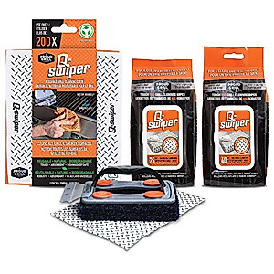 Q-Swiper BBQ Grill Cleaner Gift Bundle Set - 1 Q-Swiper Grill Brush, 65 Q-Swiper Grill Cleaning Wipes and 2 Q-Swiper Reusable Grill Cloths. Safe Way to Clean BBQ Grill Grates and Grill Exterior.