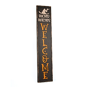 National Tree Company Hanging Porch Sign, Black, 'Wicked Witches Welcome', Wooden Construction, Halloween Collection, 39 Inches