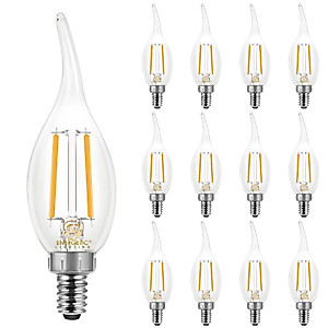 ENERGETIC 12 Pack Dimmable Candelabra Led Light Bulb, CA11 Shape,Flame Tip Style, 60 Watt Equivalent, 2700K Soft White, E12 Base, Led Candelabra Bulb,CRI 90+, UL Listed， Halloween Christmas Decoration