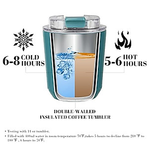 Puraville Insulated Tumblers with Lid, 10 oz Travel Coffee Mug Stainless Steel Vacuum Thermos Cup, Leak Proof Reusable Double Walled Coffee Tumbler for Iced and Hot Drinks,Peacock Blue