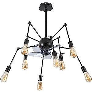 Aukali Ceiling Fans with Lights, Low Profile Ceiling Fan with Lights Remote Control, 45" Flush Mount Ceiling Light, Timer, 6 Speeds, Vintage Chandeliers for Dining Room, Bedroom (8 Lights)