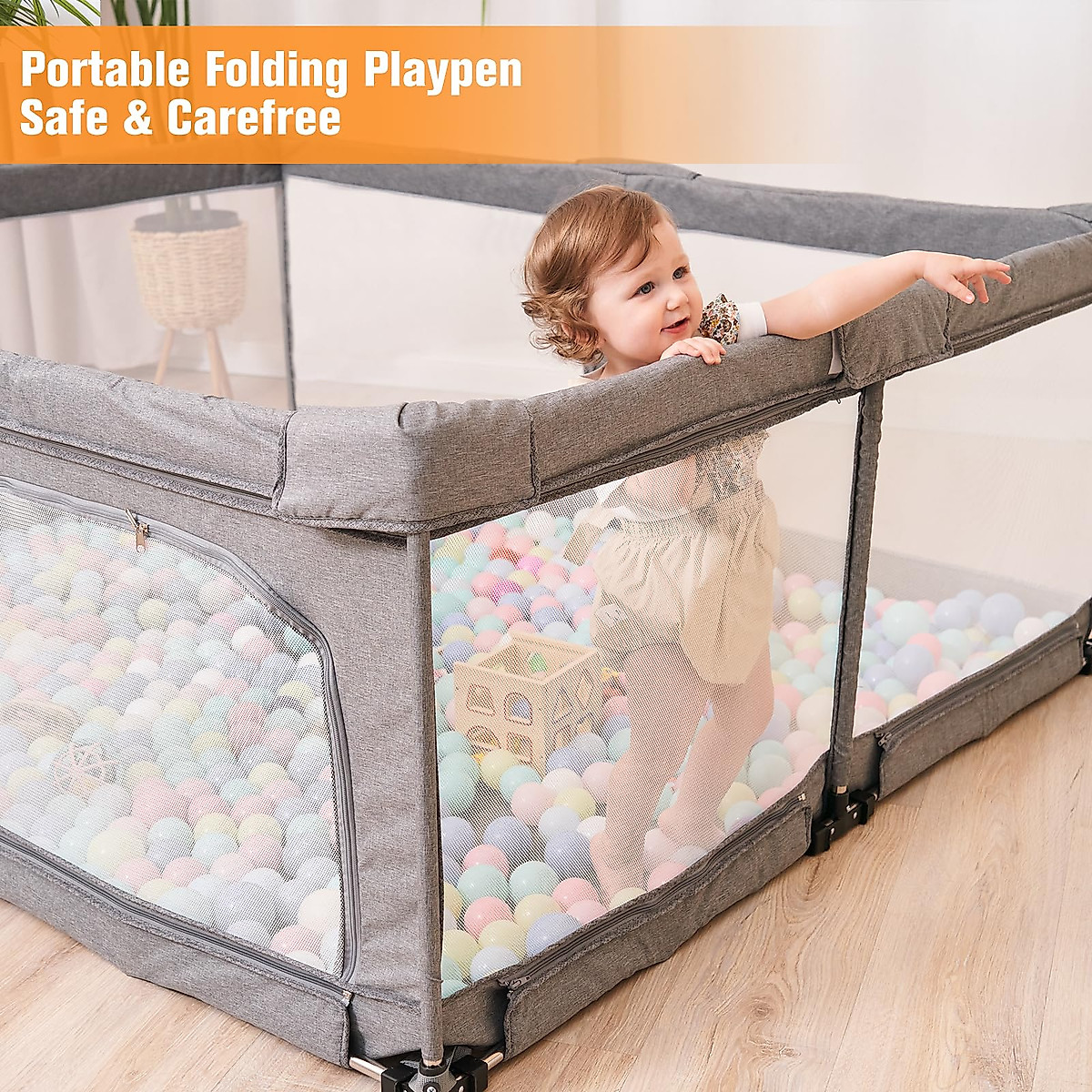 PATYWAGA Foldable Baby Playpen,Collapsible Playpen for Babies and Toddlers, Extra Large Foldable Playpen for Baby with gate, Baby Activity Center with Fence, Indoor & Outdoor Travel Play Pen (51"×51")