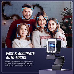Hemisol 4K Webcam, Web Camera with Microphone and Fill Light, HD Autofocus Computer Camera with Privacy Cover and Tripod Stand Streaming Webcam,Plug&Play USB Wbcam for Pc Laptop Desktop Video Calling