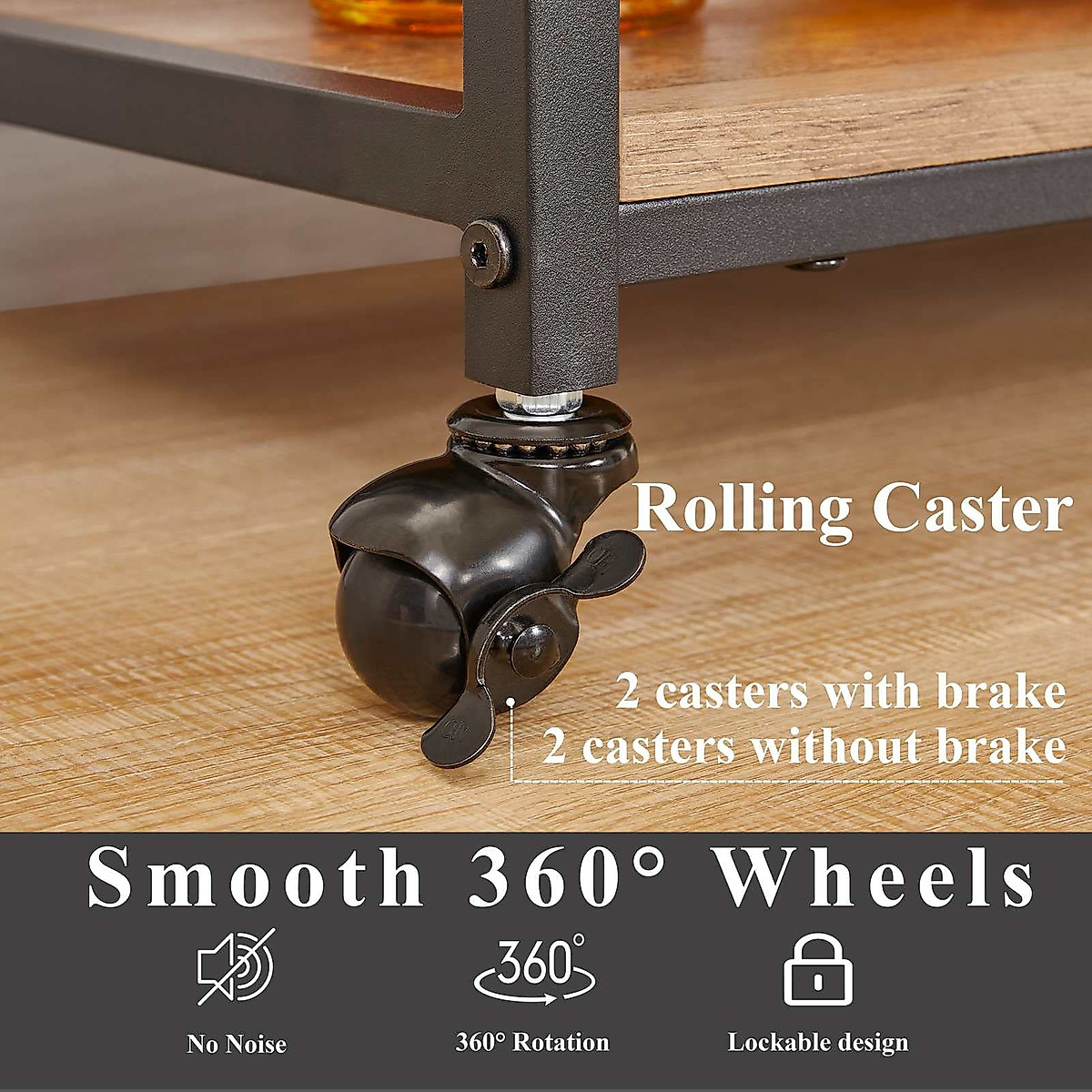 FATORRI Bar Cart for The Home, Industrial Rolling Wine Cart and Liquor Serving Carts on Wheels, Rustic Beverage Cart and Drink Trolley with Wine Rack and Glasses Holder (Rustic Oak)