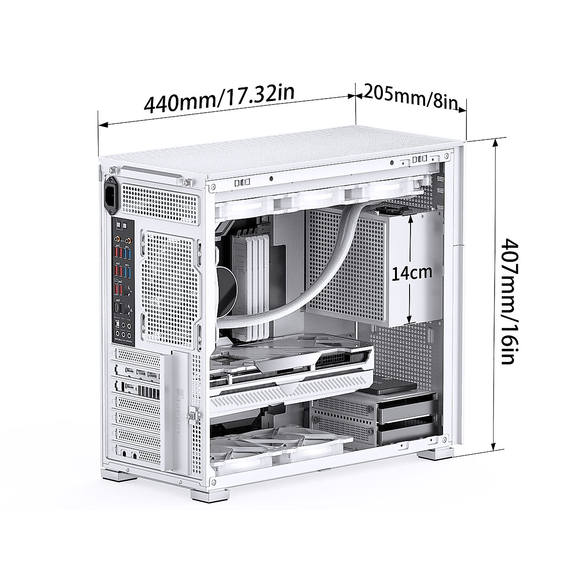 JONSBO D41 MESH SC White ATX Computer Case with Screen,ATX/M-ATX Mainboard/Support RTX 4090(335-400mm) GPU 360/280AIO,Power ATX/SFX: 100mm-220mm Multiple Tool-Free Design,White
