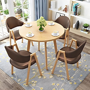 HORV Conference Table w/Leather Pad Dining Table and Chair Set Modern Boardroom Desk for 4 People Home Office Furniture for Meeting, Seminar, Negotiation Room, Cafe Lounge (Color : Dark Brown, Size