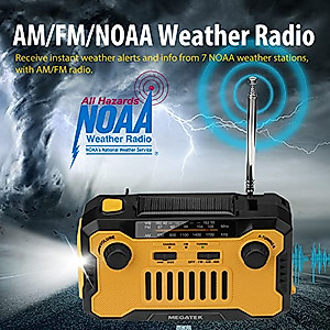 Megatek NOAA Emergency Weather Radio with 5000mAh Phone Charger, Hand-Crank/Solar/Battery Powered Survival Radio with AM/FM, SOS Alarm, Flashlight & Reading Light, USB-C Rechargeable [2022-New]