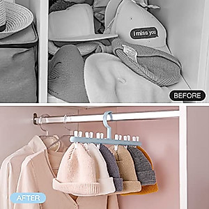 Yesesion Hat Organizer Set, 2 Pack Hanging Hat Rack for Baseball Caps, Blue Hat Hanger Holder for Closet with 6 Clips, Hat Organizer Hanger Storage Holder for Home, Entryway, Bedroom (Blue/White)