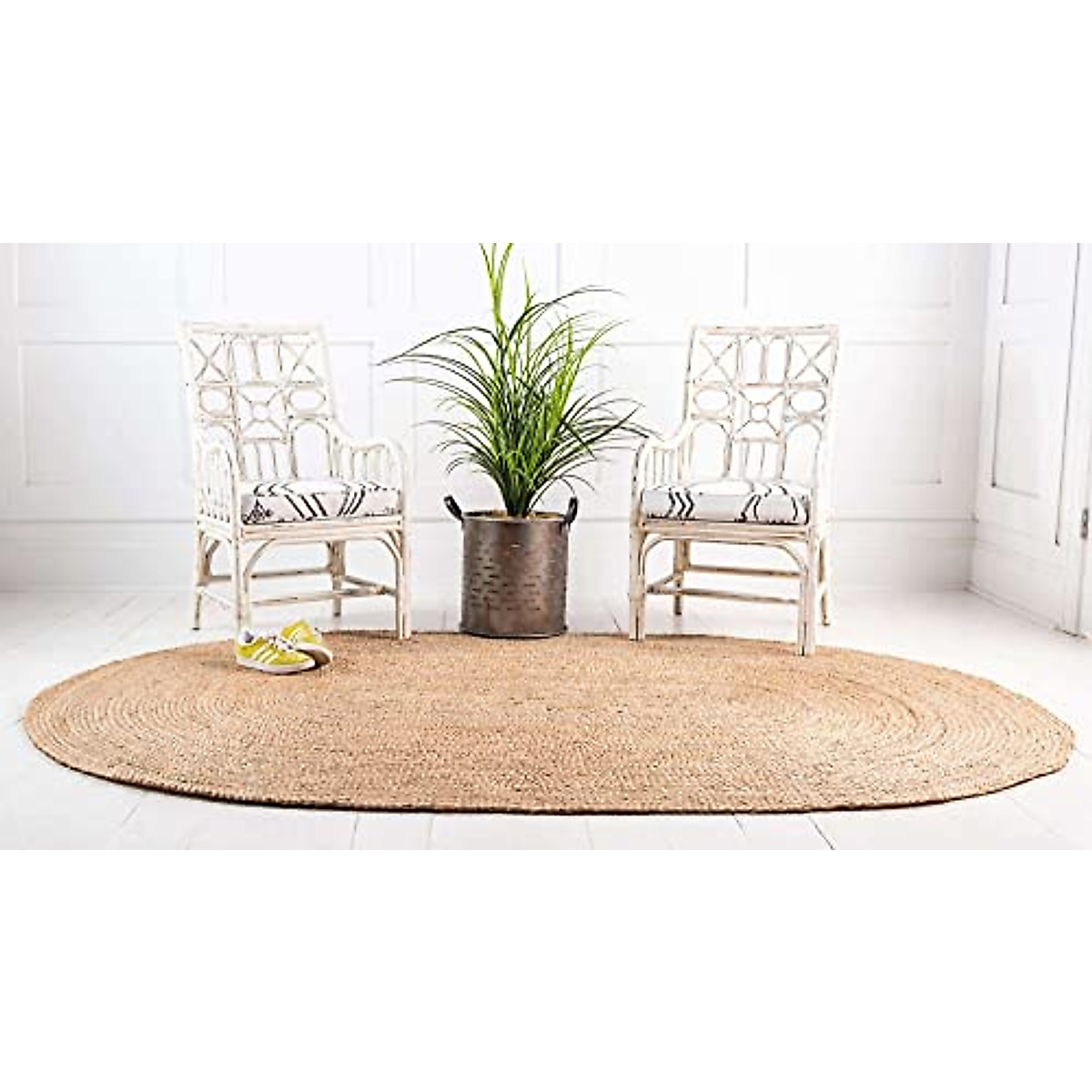 THE PIKKU INTERNATIONAL - Handmade Jute Rug Oval Hand Woven Farmhouse Jute Area Rug (7 x 11 ft)