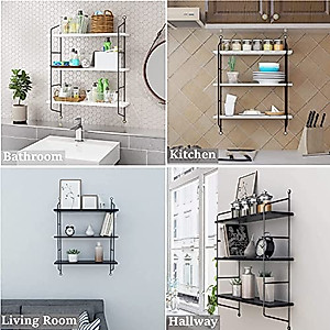 Industrial Wall Mounted 3-Tier Floating Shelf, Adjustable Wall Storage Rack, Decorative Hanging Display Shelf for Bedroom, Living Room, Bathroom, Kitchen, Office