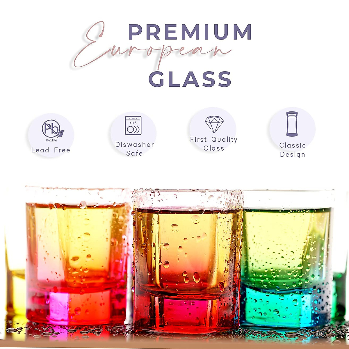 The Buybox - 6 Pieces Colored Shot Glass Set, 1.75oz Heavy Mini Base Shot Glass Set, Colored Shot Glasses Bulk, Tequila Cups Small Glass, Shot Glasses for Whiskey, Tequila, Vodka & Liquors (6)