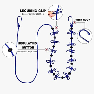 Zhoudafu 1 Pack Travel Clothesline for Hotel Room&Cruise Ship, Windproof Travel Laundry Line with 12 Clothespins, Portable Travel Clothes Line, Outdoor Camp Clothesline (Purple)